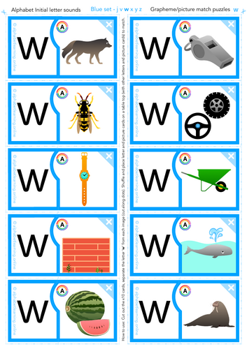 Alphabet match - j v w x y z (Blue set) | Teaching Resources