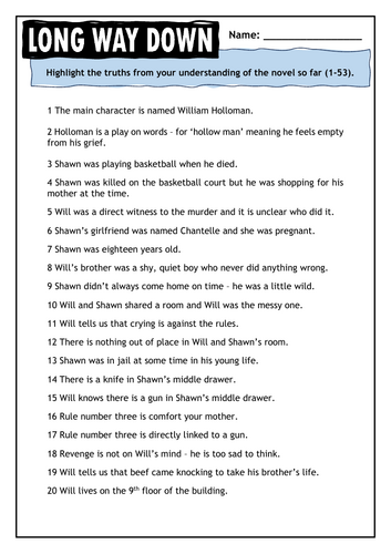 Long Way Down Full Unit | Teaching Resources