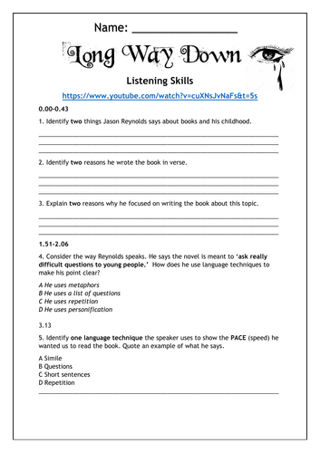 Long Way Down Full Unit | Teaching Resources