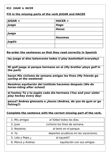 KS3 Spanish: los deportes - jugar y hacer | Teaching Resources