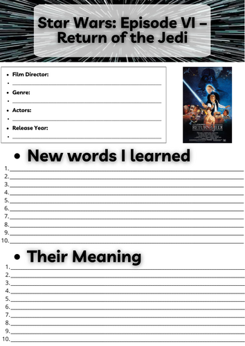 ESL Movie Guide Worksheets on "Star Wars Episode 6: Return of the Jedi ...