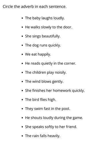 sentences verb and adverb worksheets for grade 1 | Teaching Resources