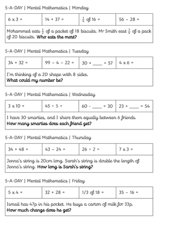YEAR 2 - MENTAL MATHS STARTERS - SAT REVISION | Teaching Resources
