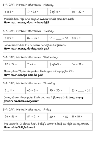 YEAR 2 - MENTAL MATHS STARTERS - SAT REVISION | Teaching Resources