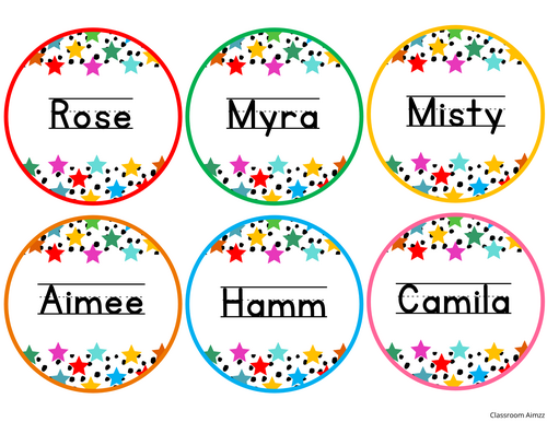 Printable Spotty Bright Stars Student Name Labels, Colorful Stars ...