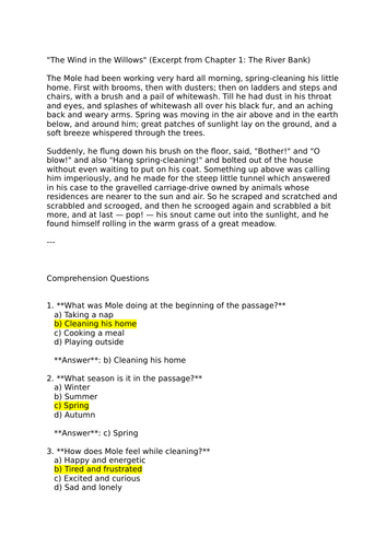 Wind in the Willows 11+ Practice Paper (Easy/ Lower Ability) | Teaching ...