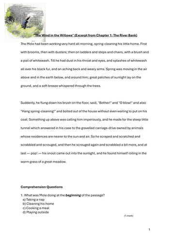 Wind in the Willows 11+ Practice Paper (Easy/ Lower Ability) | Teaching ...