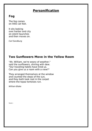 Poetry Year 6 Personification Imagery Planning Fog Carl Sandburg ...