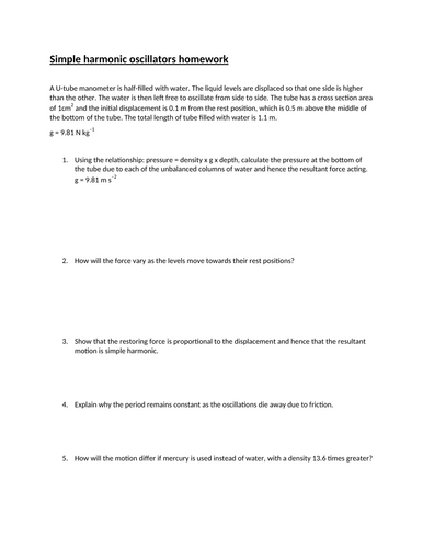 Simple Harmonic Motion Graphs | Teaching Resources