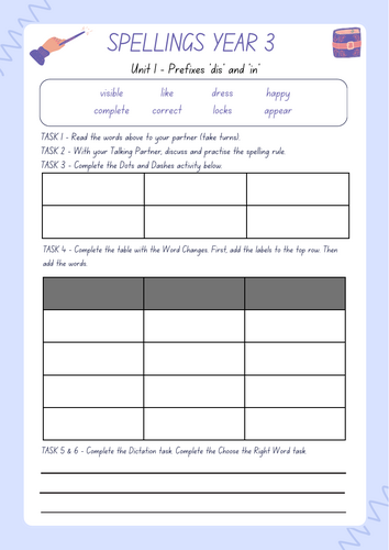 Year 3 Spellings: Worksheet (Units 1 to 8) | Teaching Resources