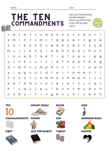Catholic Religion: Ten Commandments Word Search | Teaching Resources