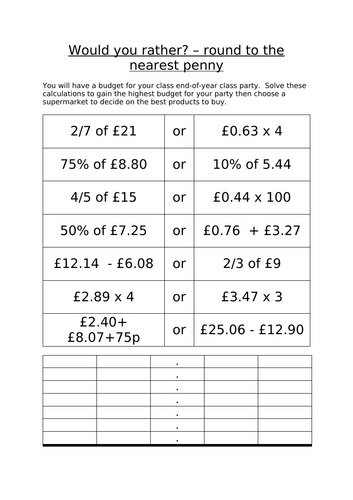 Would You Rather? - Fractions, decimals and percentages activity using ...