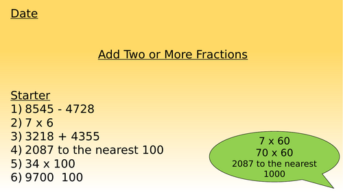 Year 4 Fractions Add Two Or More Fractions Lesson Teaching Resources