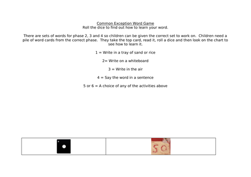 Common exception word game for phase 2, 3 or 4 (choice of words ...