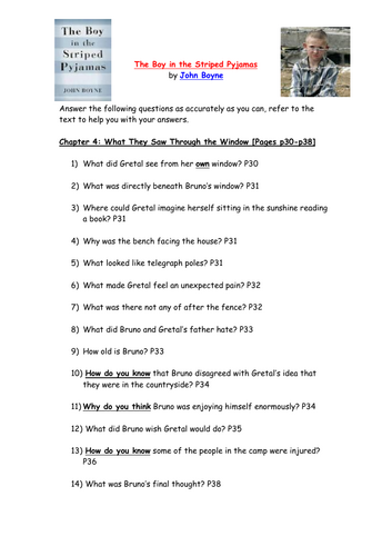 The Boy in the Striped Pyjamas Comprehension [Chapter 4] | Teaching ...