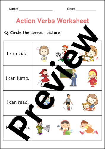 Printable Sentences Action Verbs Grammar Worksheets - Circle the Action ...