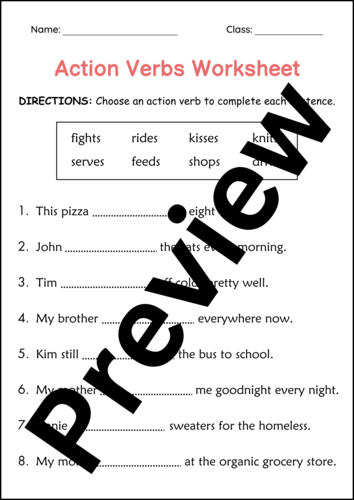 Printable Sentences Action Verbs Grammar Worksheets - Circle the Action ...