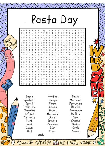 National Pasta Day word search puzzle worksheet activity | Teaching ...