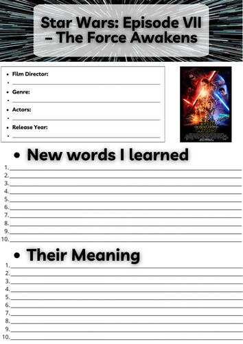 ESL Movie Guide Worksheets on "Star Wars Episode 7: The Force Awakens ...