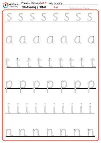 Handwriting Phase 2 Phonics s a t p i n (Set 1) | Teaching Resources