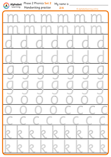 Handwriting Phase 2 Phonics m d g o c k (Set 2) | Teaching Resources