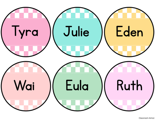 Boho Checkered Classic Student Name Labels, Bright Colors Classroom ...