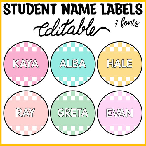 Boho Checkered Classic Student Name Labels, Bright Colors Classroom ...