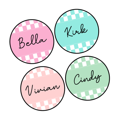Boho Checkered Classic Student Name Labels, Bright Colors Classroom ...