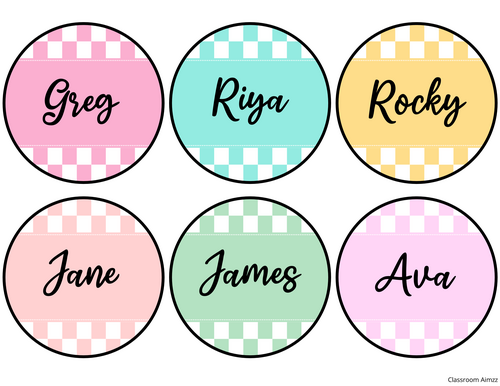 Boho Checkered Classic Student Name Labels, Bright Colors Classroom ...