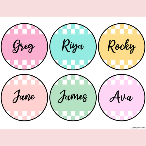 Boho Checkered Classic Student Name Labels, Bright Colors Classroom ...