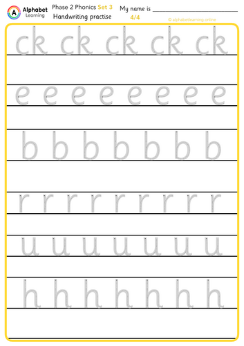 Handwriting Phase 2 Phonics ck e b r u h (Set 3) | Teaching Resources