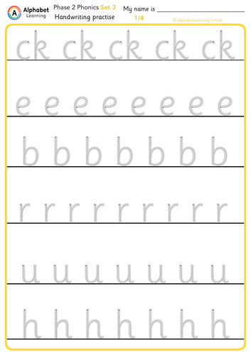 Handwriting Phase 2 Phonics ck e b r u h (Set 3) | Teaching Resources