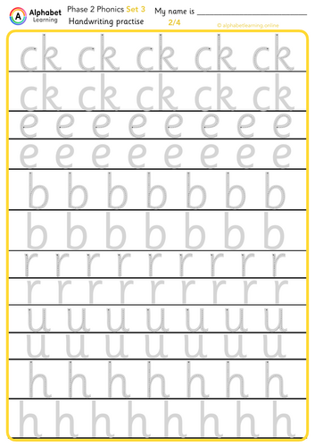 Handwriting Phase 2 Phonics ck e b r u h (Set 3) | Teaching Resources