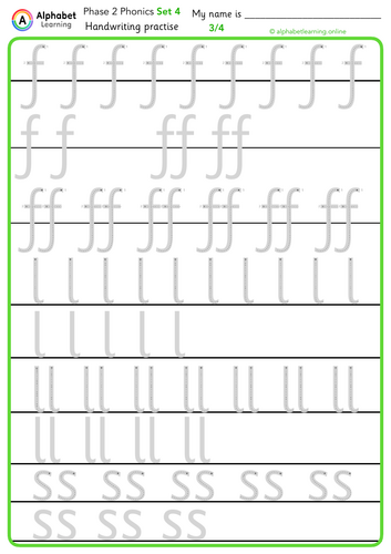 Handwriting Phase 2 Phonics f ff l ll ss (Set 4) | Teaching Resources