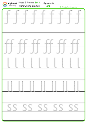 Handwriting Phase 2 Phonics f ff l ll ss (Set 4) | Teaching Resources