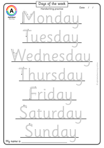 Handwriting practise Days of the Week | Teaching Resources