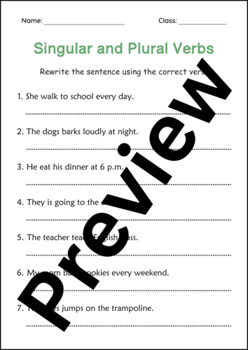 Subject Singular and Plural Verbs Grammar Worksheet for Grade 1 ...