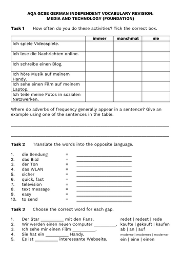 AQA GCSE German | Vocabulary, writing & translation revision | Media ...