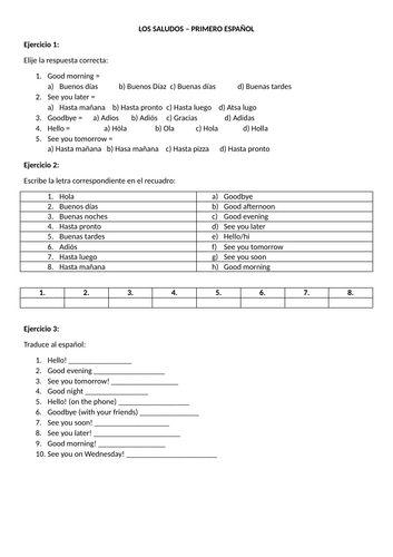 Saludos / Greetings in Spanish | Teaching Resources