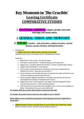 Key Moments in the Crucible for Leaving Certificate English COMPARATIVE ...