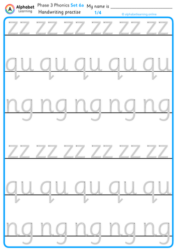 Handwriting Phase 3 Phonics zz qu ng ch sh th (Set 6) | Teaching Resources