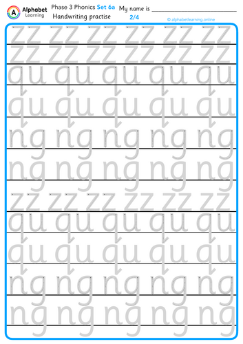 Handwriting Phase 3 Phonics zz qu ng ch sh th (Set 6) | Teaching Resources
