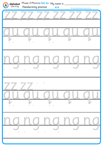 Handwriting Phase 3 Phonics zz qu ng ch sh th (Set 6) | Teaching Resources
