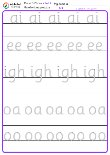 Handwriting Phase 3 Phonics (Sets 5-9) All sounds | Teaching Resources