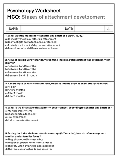 Psychology - Questions and Assessment Material: Stages of attachment ...
