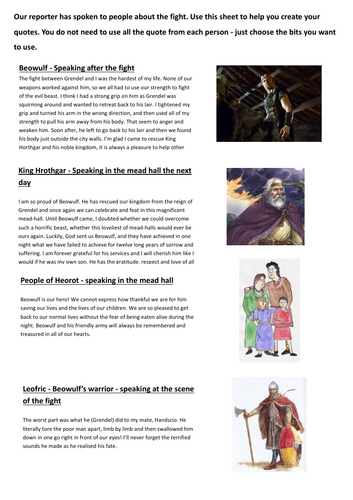 Beowulf Writing Resources | Teaching Resources