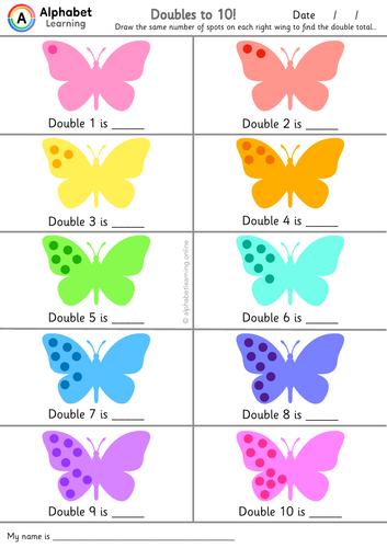 Doubles to 10 in order Butterflies | Teaching Resources