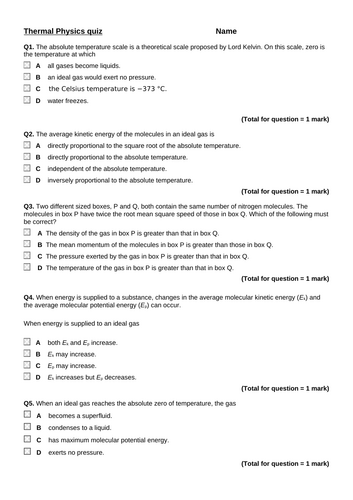 Temperature Kinetic Energy Physics CIE | Teaching Resources