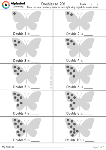 Doubles to 20 in order Butterflies | Teaching Resources
