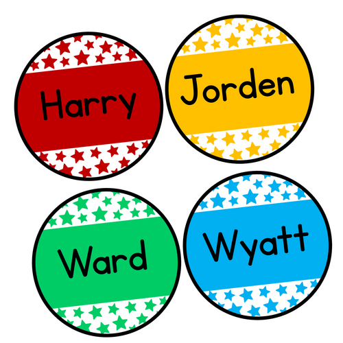 Printable Bright Stars Student Name Labels, Kindergarten Round Name ...
